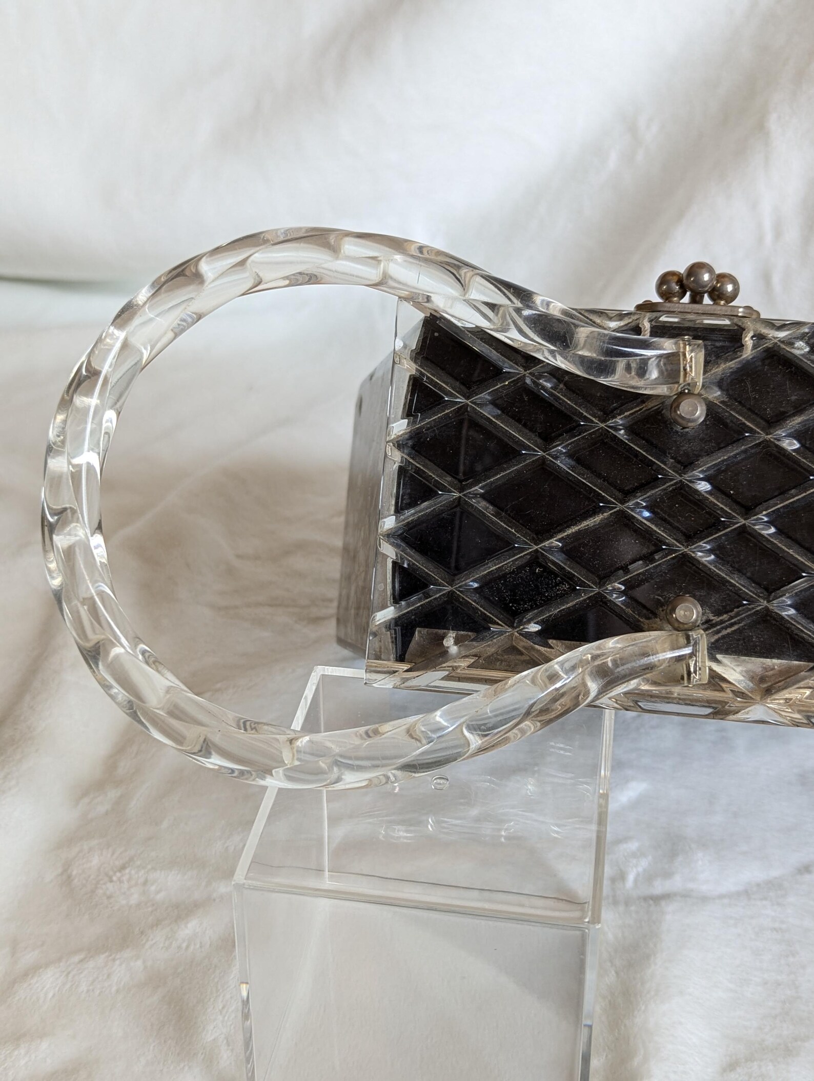 STUNNING Vintage GILLI Lucite Grey Pearlized Silver & Black With Gold ...