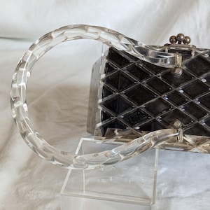 STUNNING Vintage GILLI Lucite Grey Pearlized Silver & Black With Gold ...