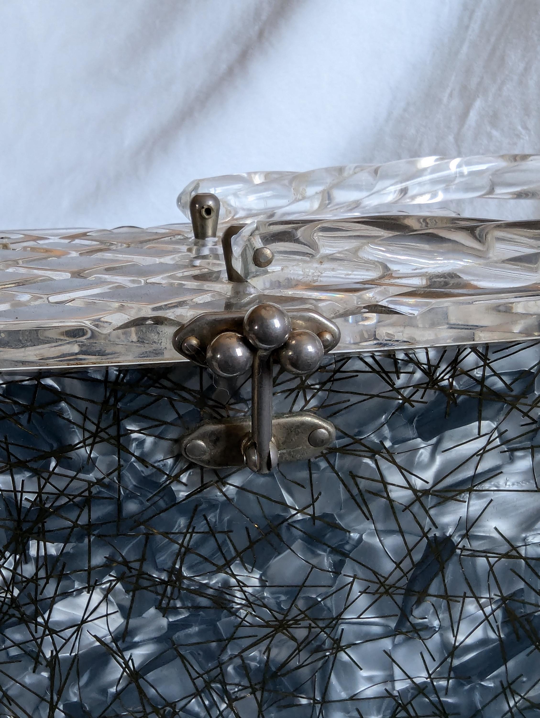 STUNNING Vintage GILLI Lucite Grey Pearlized Silver & Black With Gold ...