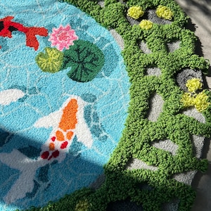 Fish Koi in the Pond Rug, Fluffy Animal Rug, Handmade Custom 3D, Home ...