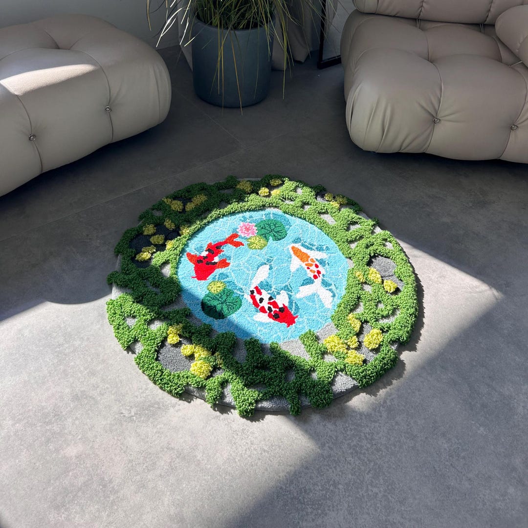 Fish Koi in the Pond Rug, Fluffy Animal Rug, Handmade Custom 3D, Home ...