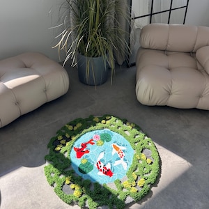 Fish Koi in the Pond Rug, Fluffy Animal Rug, Handmade Custom 3D, Home ...