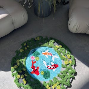 Fish Koi in the Pond Rug, Fluffy Natural Rug, Handmade Custom 3D Carpet ...