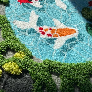 Fish Koi in the Pond Rug, Fluffy Natural Rug, Handmade Custom 3D Carpet ...