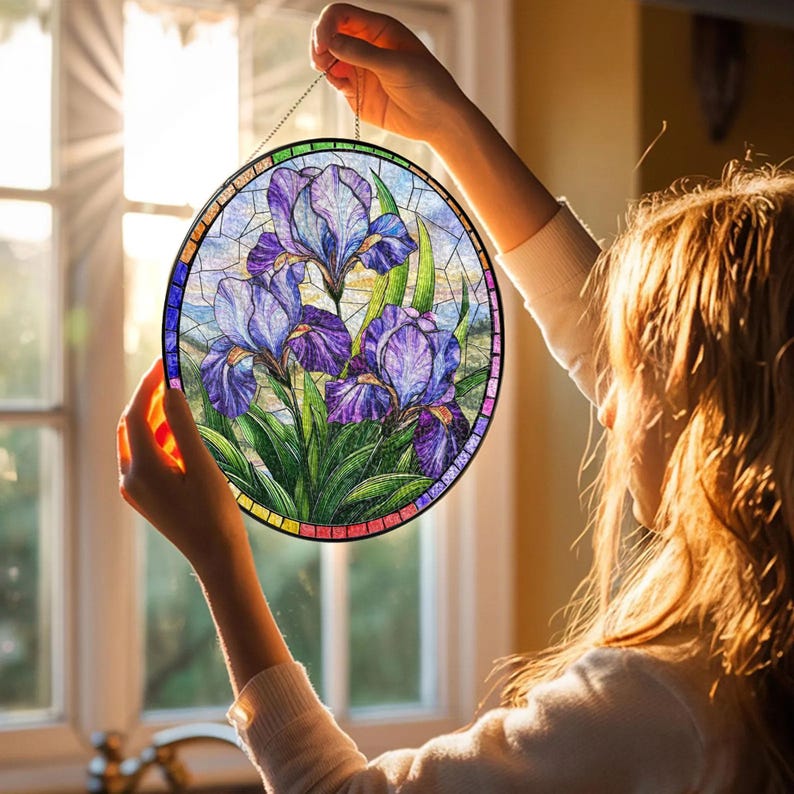 Purple Iris Window Stained Glass Suncatcher – Elegant Iris Flower ...