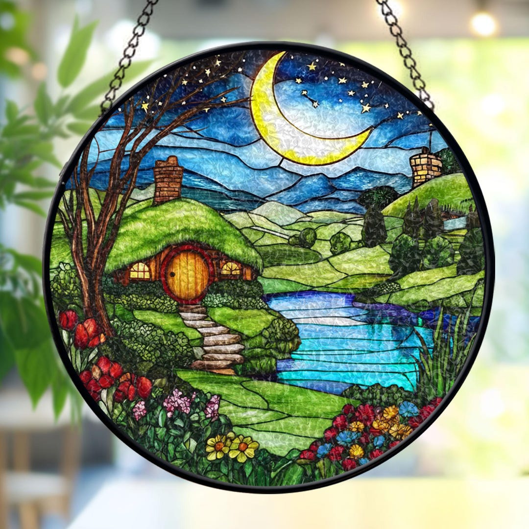 The Shire Window Stained Glass Suncatcher, Hobbit House Window Decor ...