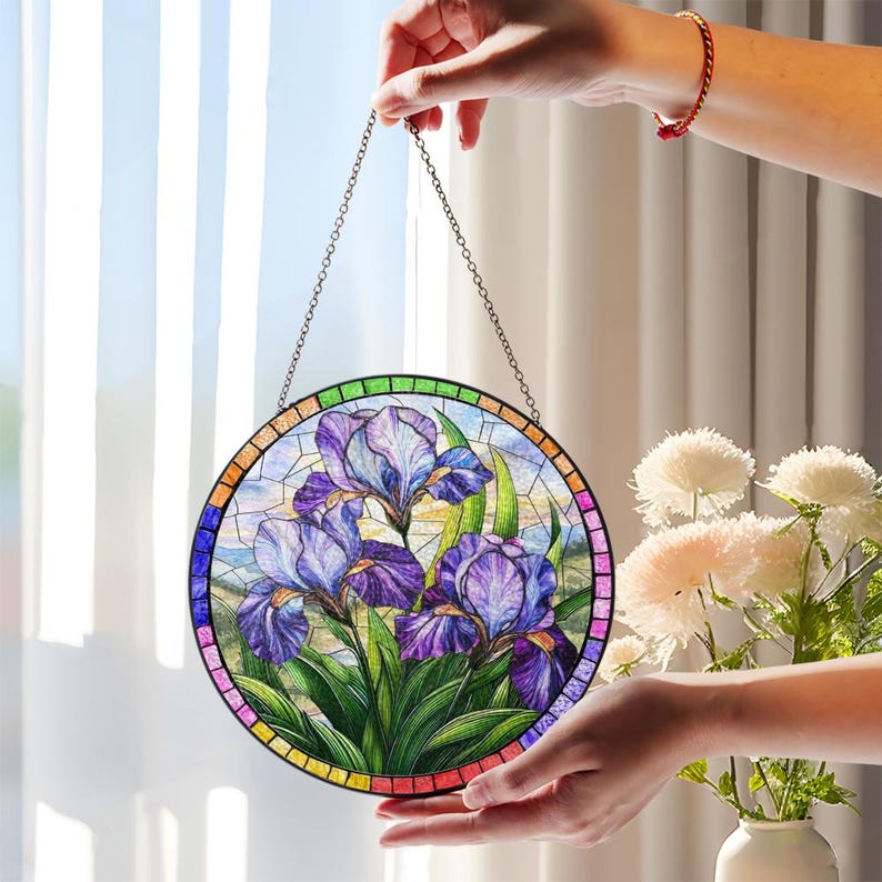 Purple Iris Window Stained Glass Suncatcher – Elegant Iris Flower ...