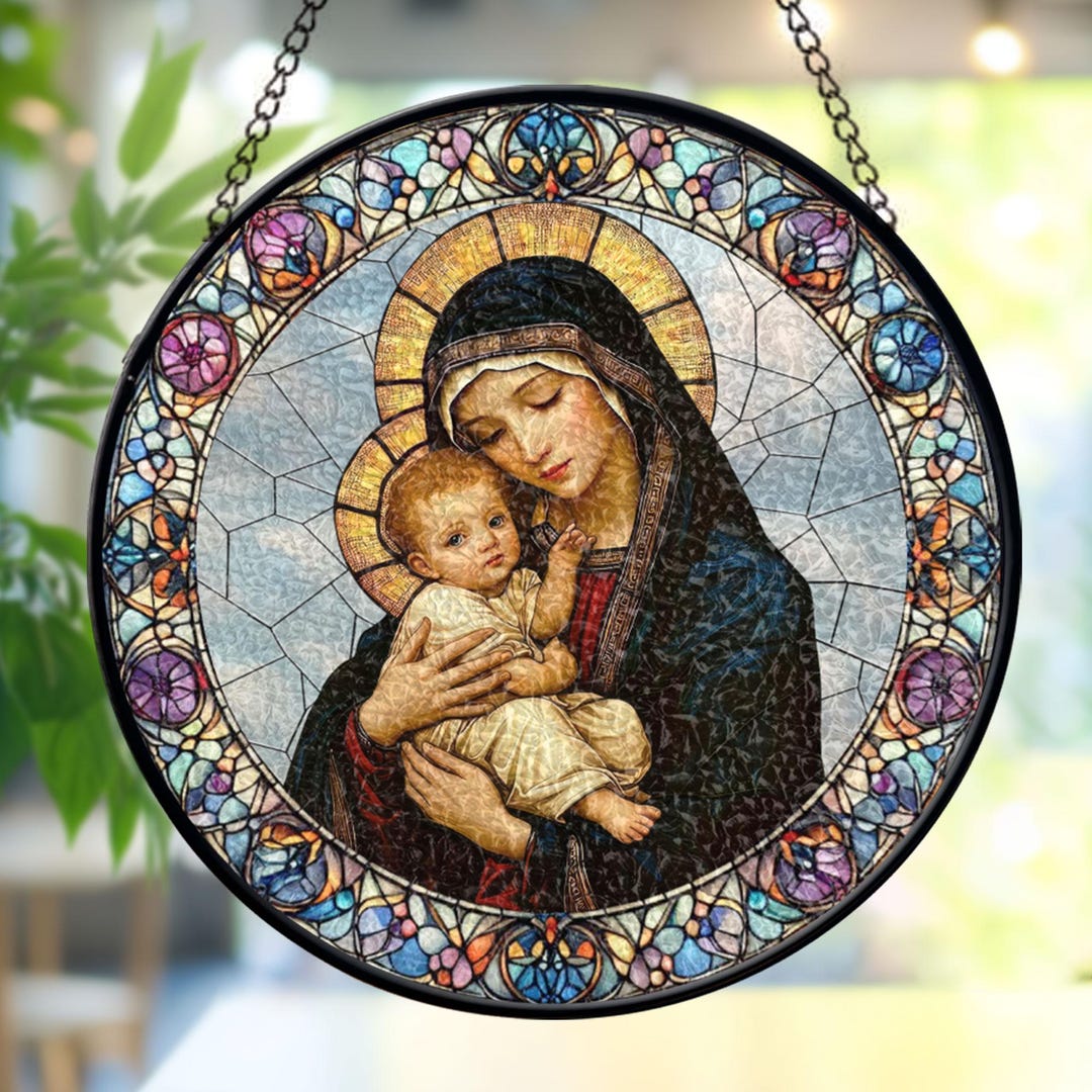 Virgin Mary and Baby Jesus Window Stained Glass Suncatcher, Catholic ...