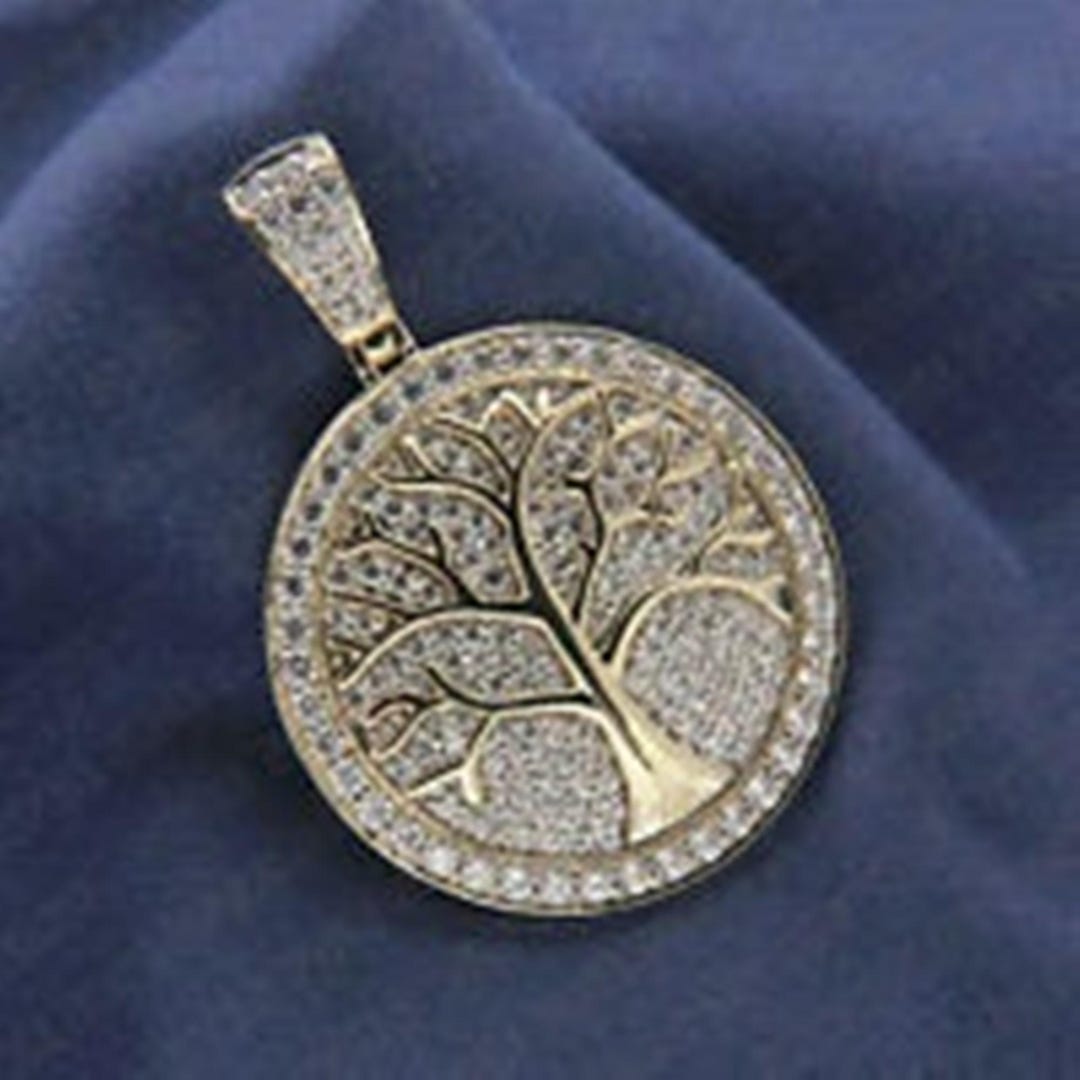 Round Moissanite Diamond Tree of Medallion Pendant, Men's and Women's ...
