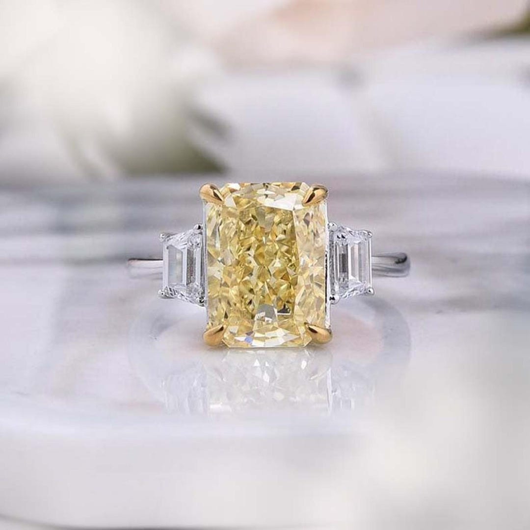 Trilogy Wedding Ring, Three Stone Engagement Ring, Radiant & Tapper ...