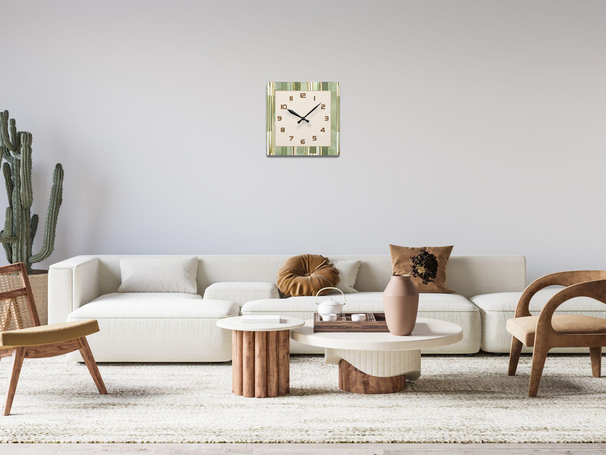 Sage Green Abstract Wall Clock, Modern Square Clock With Gold Accents ...