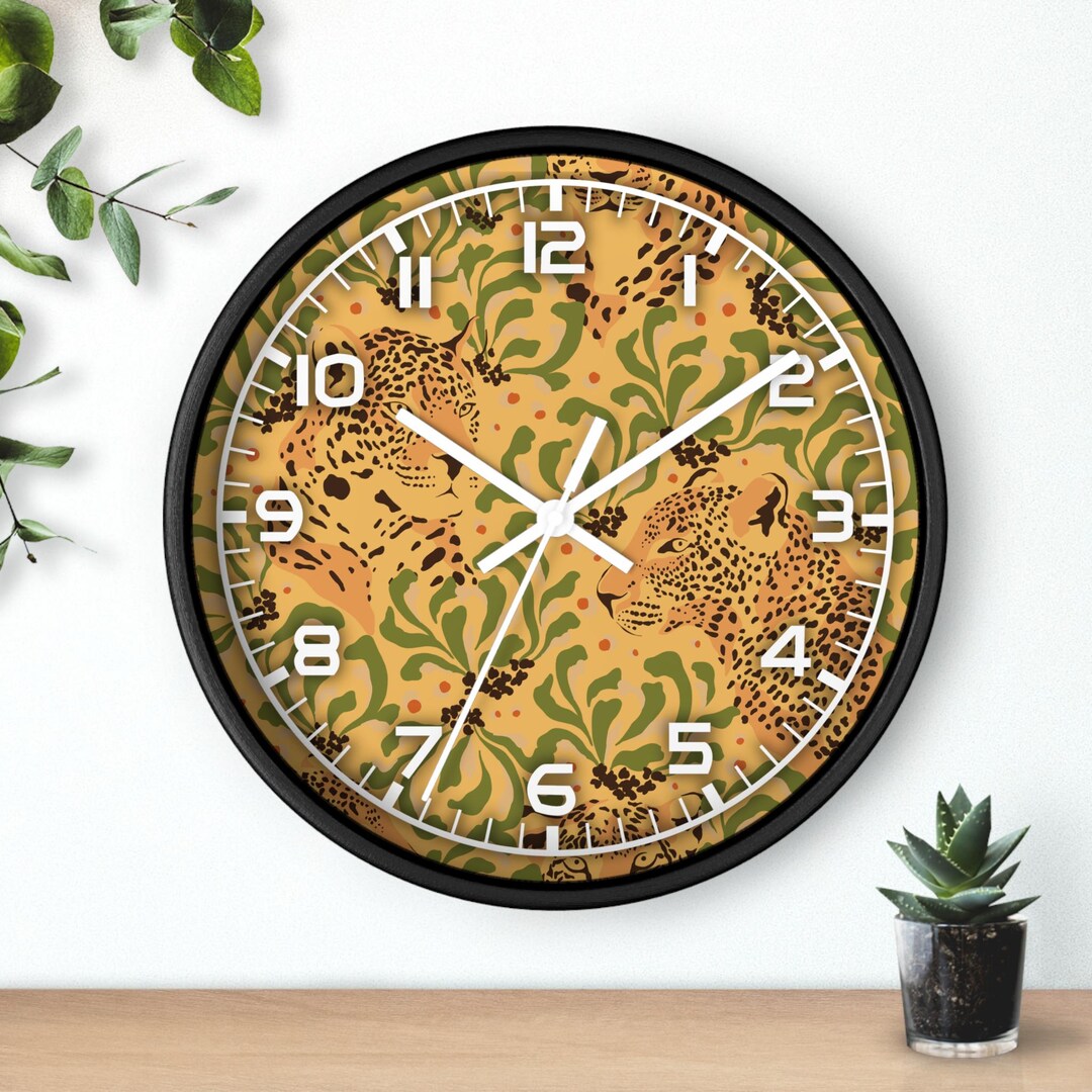 Wild Jungle Leopard Print Wall Clock, Exotic Animal Art, Tropical Home ...