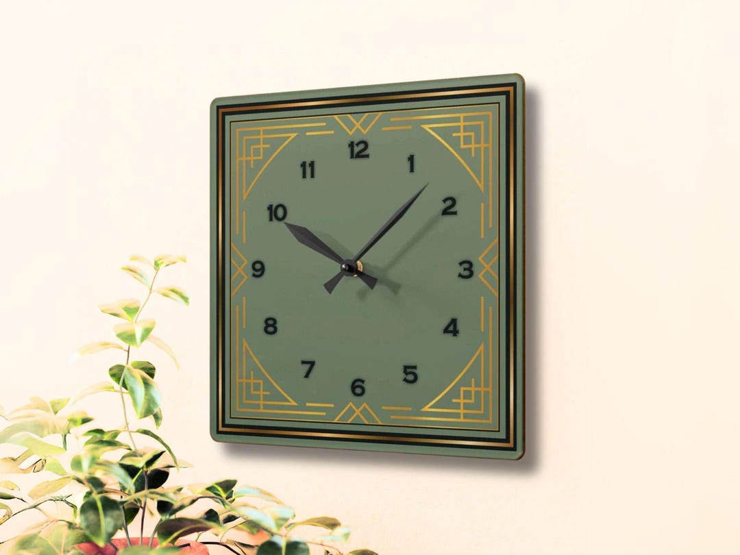 Art Deco Clock, Sage Green Wall Clock Decorative Retro Wall Art for ...
