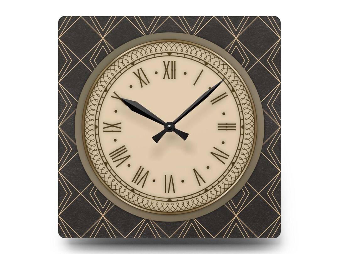 Art Deco Wall Clock – Roman Numeral Gold & Charcoal Clock, Vintage ...