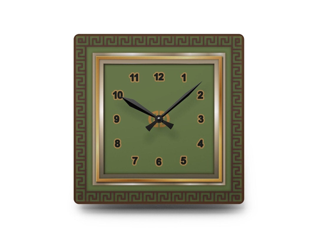Green Greek Key Wall Clock Art Deco Square Clock Sage Green and Gold ...
