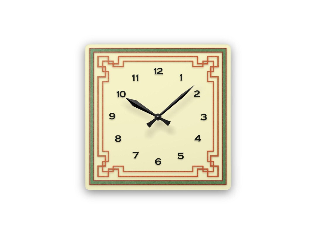 Art Deco Terracotta & Green Wall Clock, Geometric Modern Home Decor ...