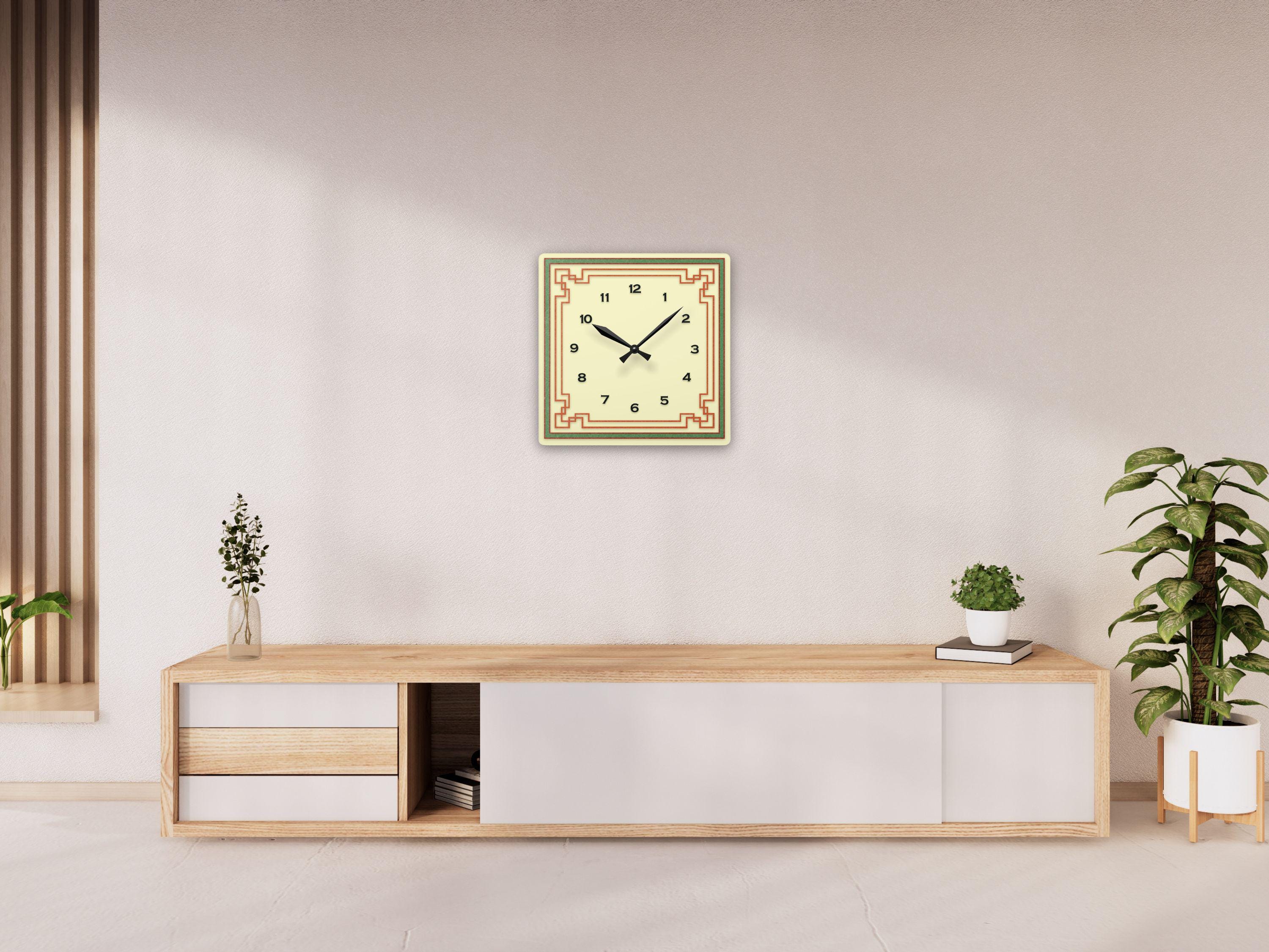 Art Deco Terracotta & Green Wall Clock, Geometric Modern Home Decor ...