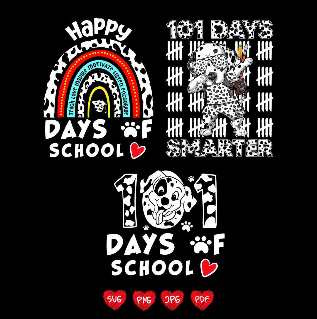 101 Days of School Dalmatian Dog Clipart Bundle, 10 PNG Happy 100 Days ...