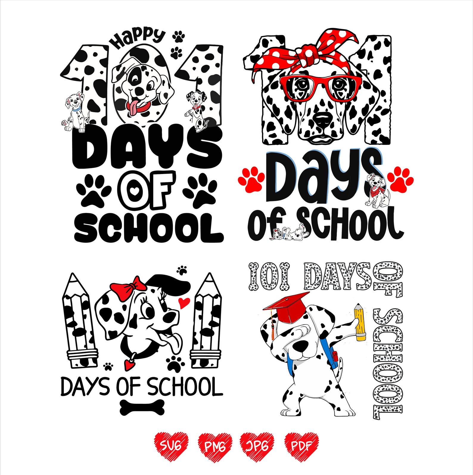 101 Days of School Dalmatian Dog Svg Clipart Bundle, Happy 100 Days of ...