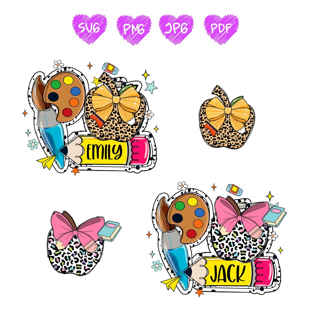 Personalized Name Kids Svg Png Bundle, Back to School Png, Retro Apple ...