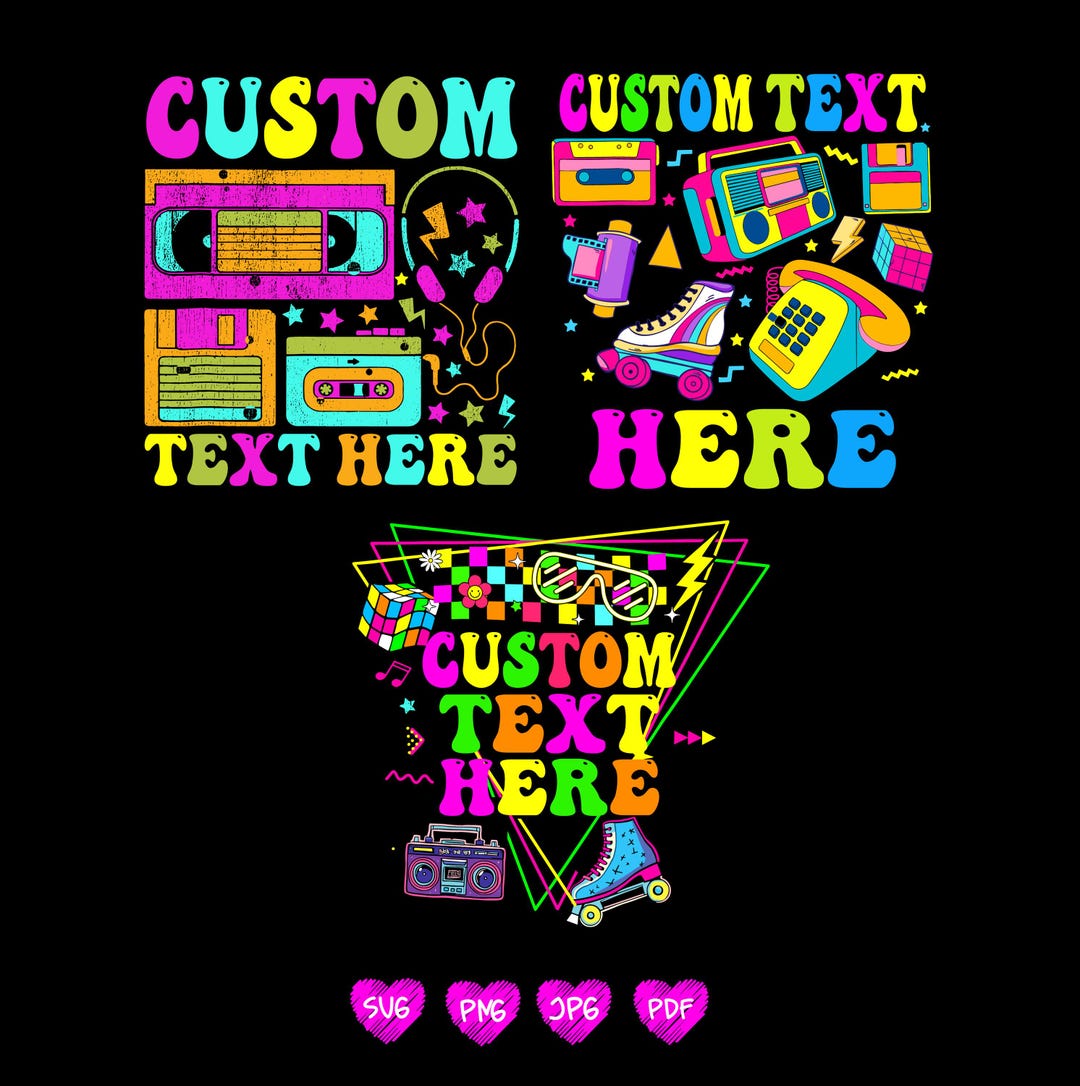 80s Retro Clipart Bundle: Custom Names, Commercial Use (instant ...
