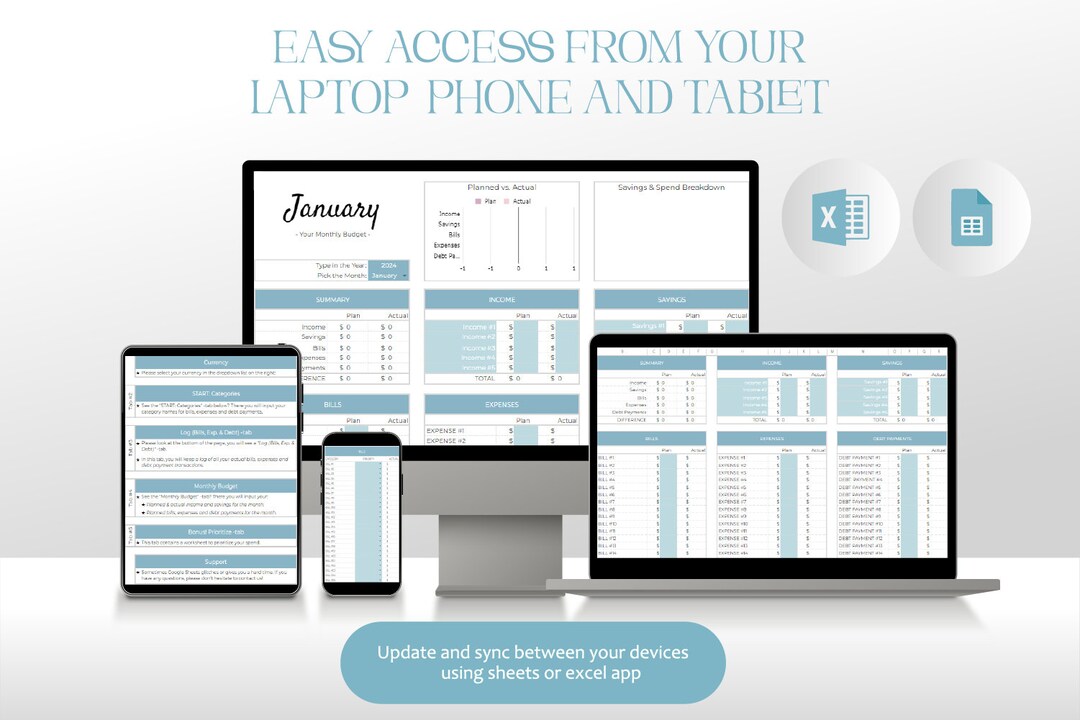 Monthly Budget Spreadsheet Blue Version Panel Simple Annual Budget ...