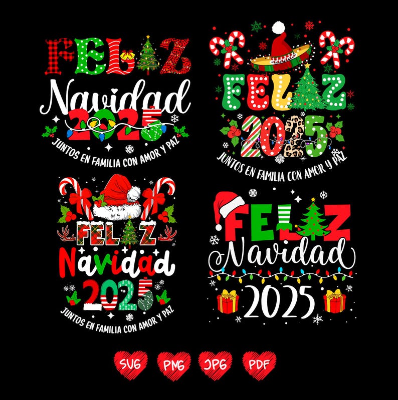 Feliz Navidad 2025 PNG SVG Bundle: Spanish Christmas, Luces De Navidad ...