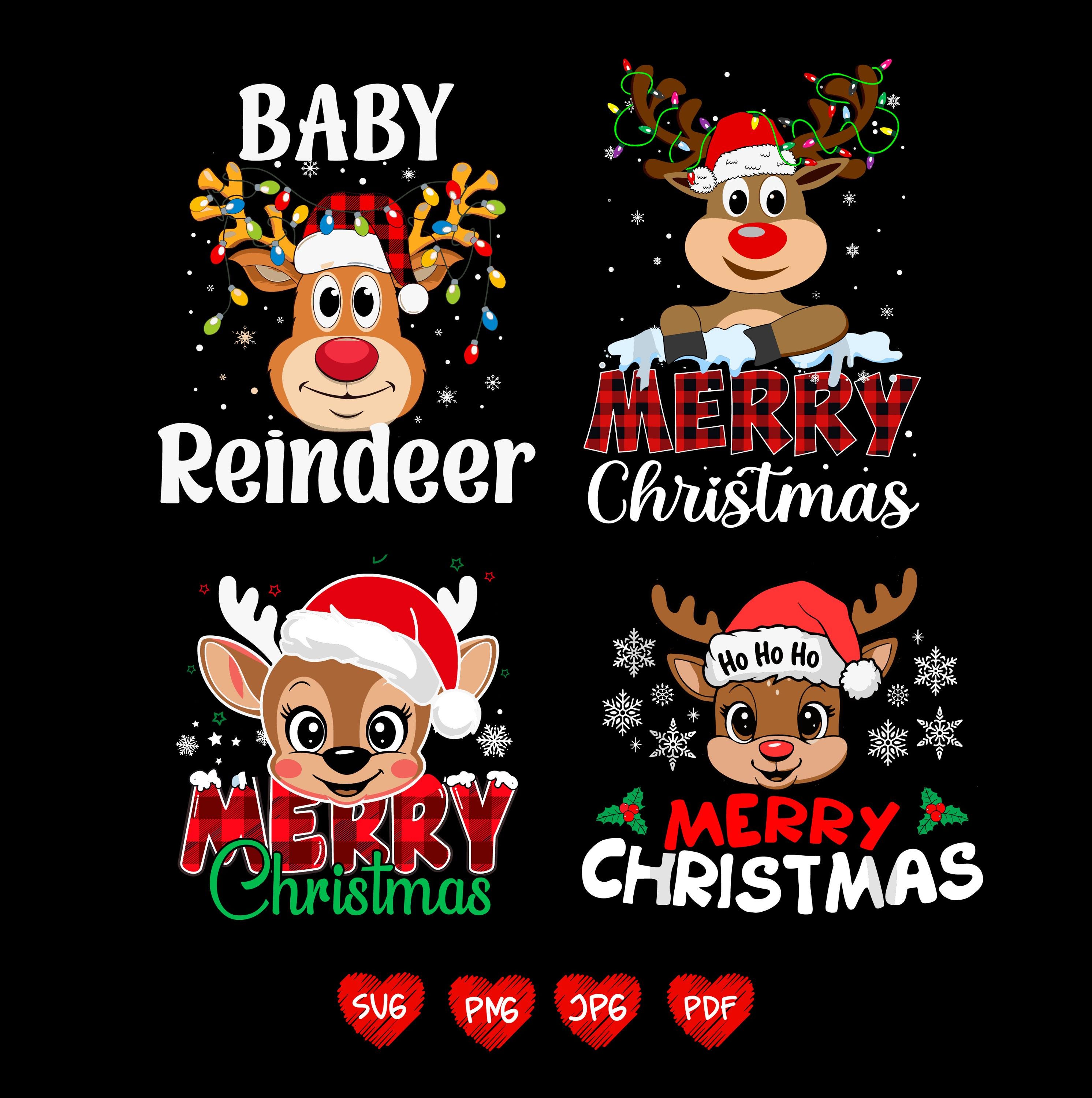 Merry Christmas Reindeer 2025 Png Svg Bundle, Cute Reindeer Png Svg ...
