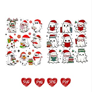 Cute Christmas Ghost Books Svg Png, Merry Christmas Svg Png, Christmas ...