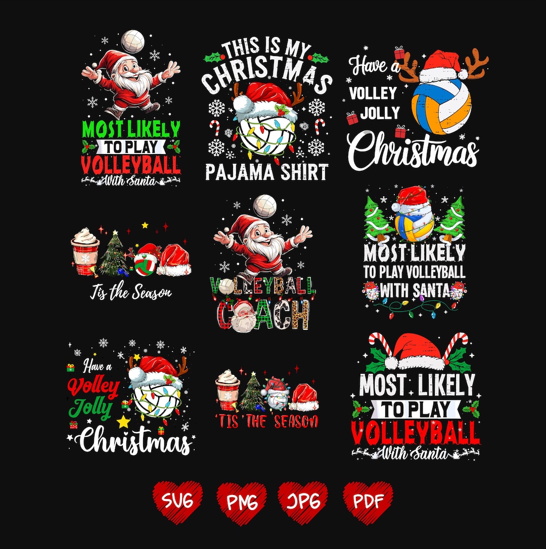 Merry Christmas Volleyball PNG Svg Bundle, Volleyball Christmas Png ...