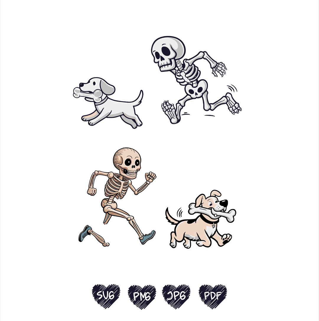 Skeleton Chasing Dog Png Svg, Skeleton Dog Halloween Png Svg, Funny Dog ...