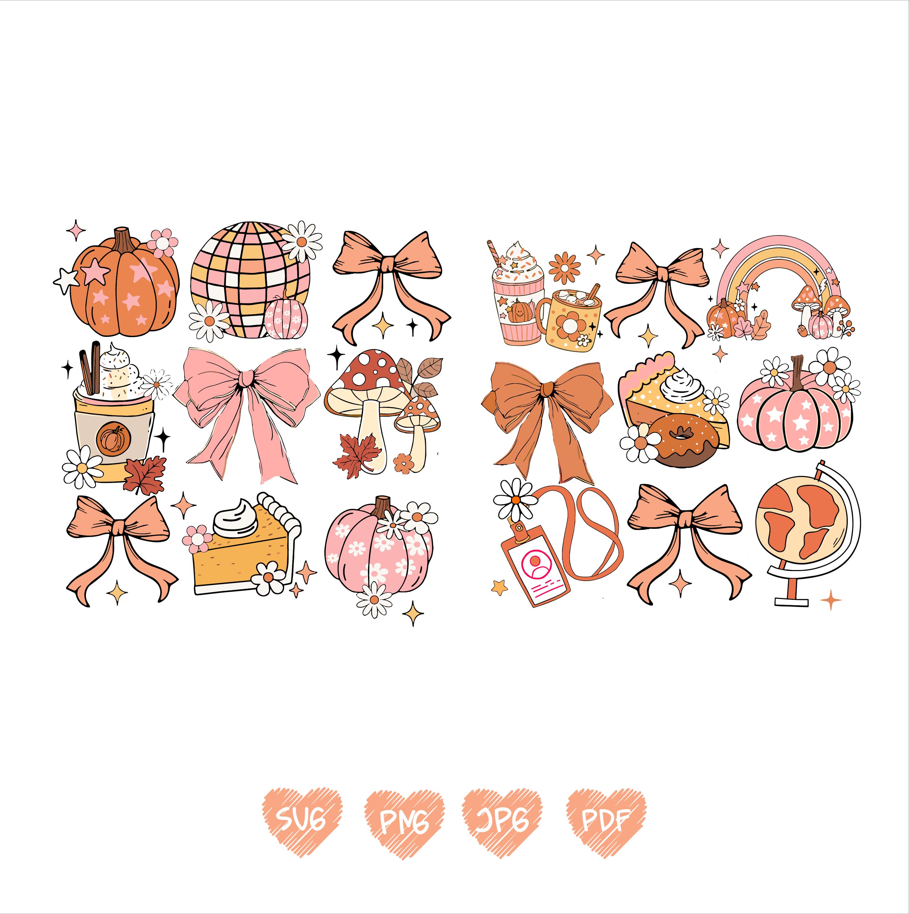 Retro Fall Basics Svg Png, Retro Fall Pumpkin Bow Png, Fall Coquette ...