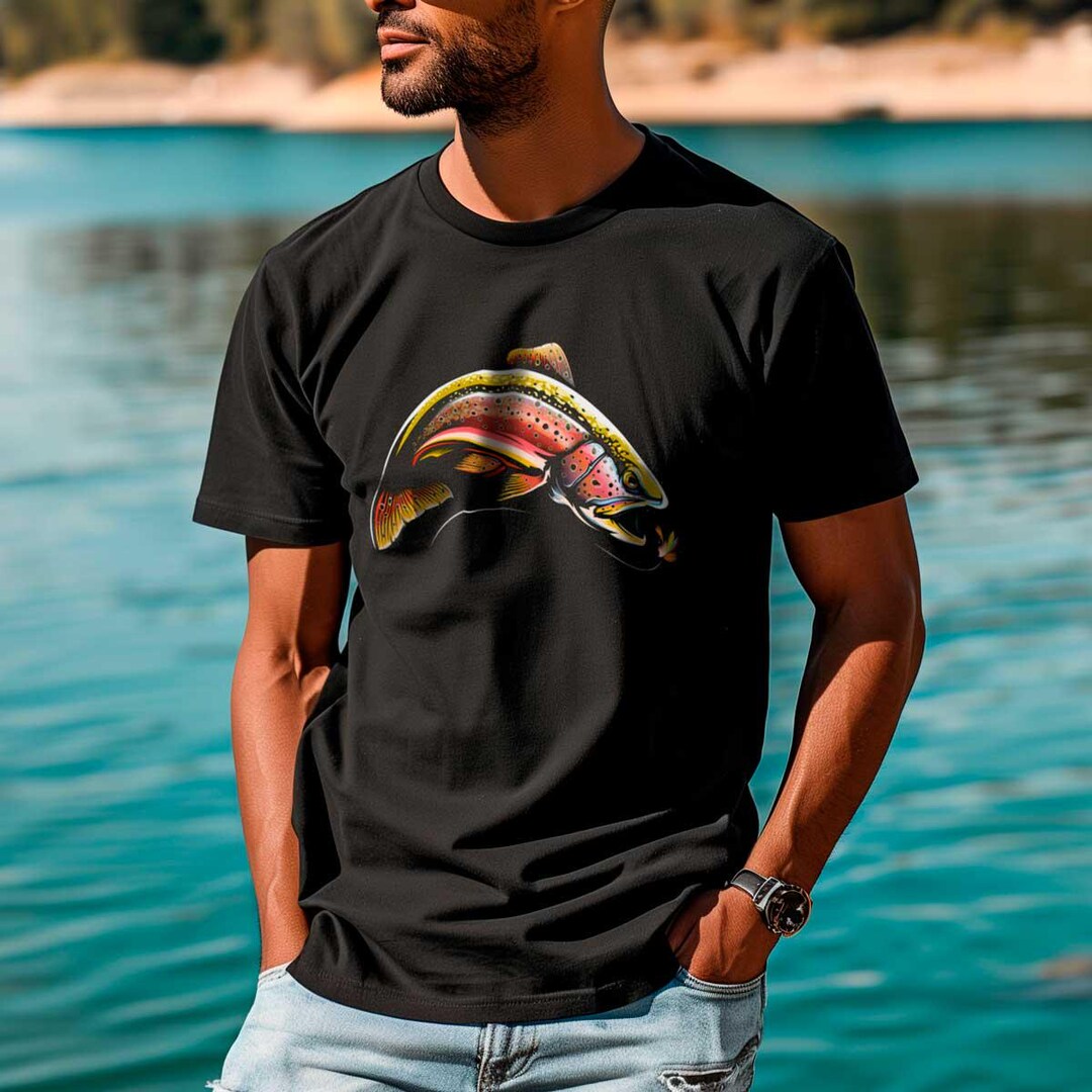 Artistic Rainbow Trout Tee, Fishing Shirt for Dad Fathers Day Gift ...