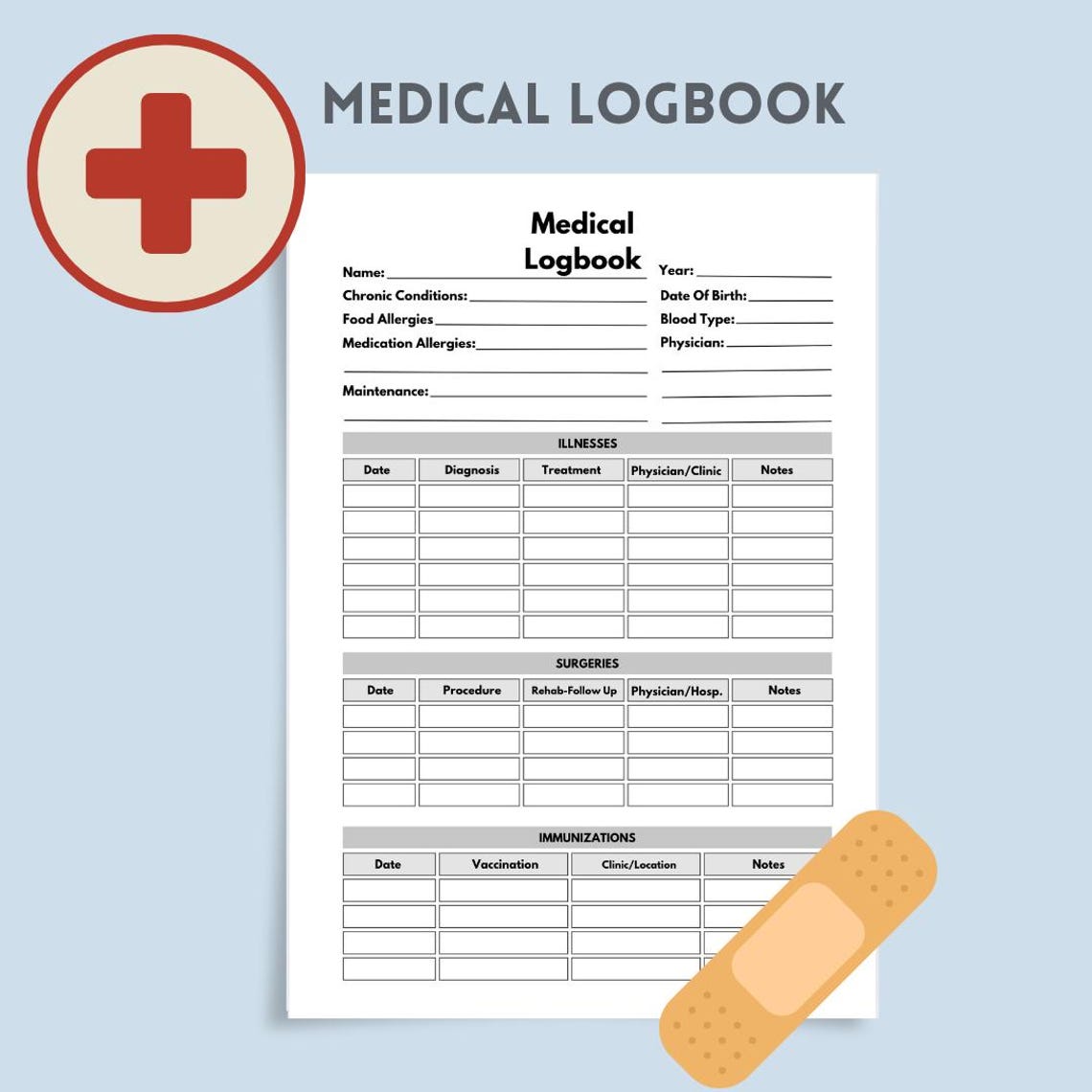Medical Logbook Printable | Personal Health Record | Medical History ...