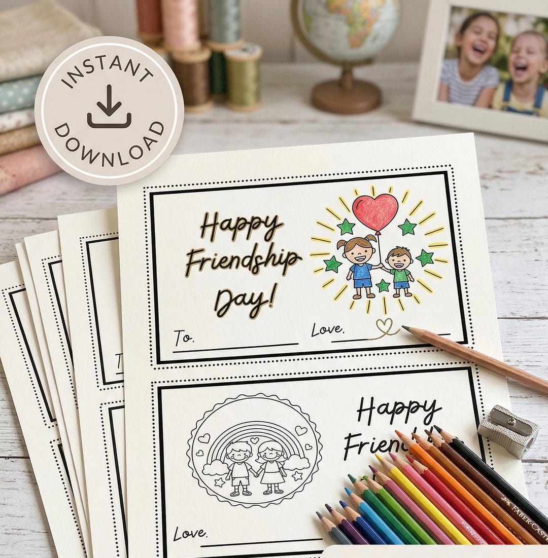 18 Printable Friendship Day Coloring Cards | Kids Classroom Valentines ...