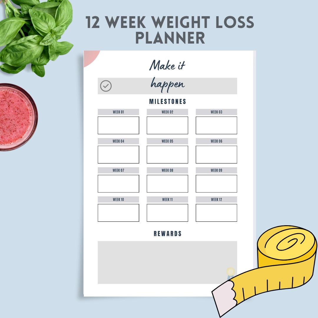 12 Week Weight Loss Planner | Printable Fitness Journal | Goal Tracker ...