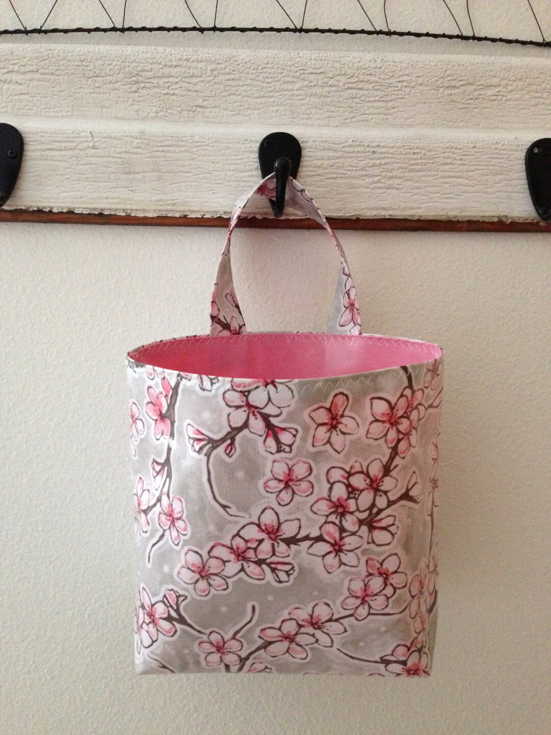 Beth's Gray, Orange or Lilac Apple Blossom Oilcloth Car Trash Bag ...