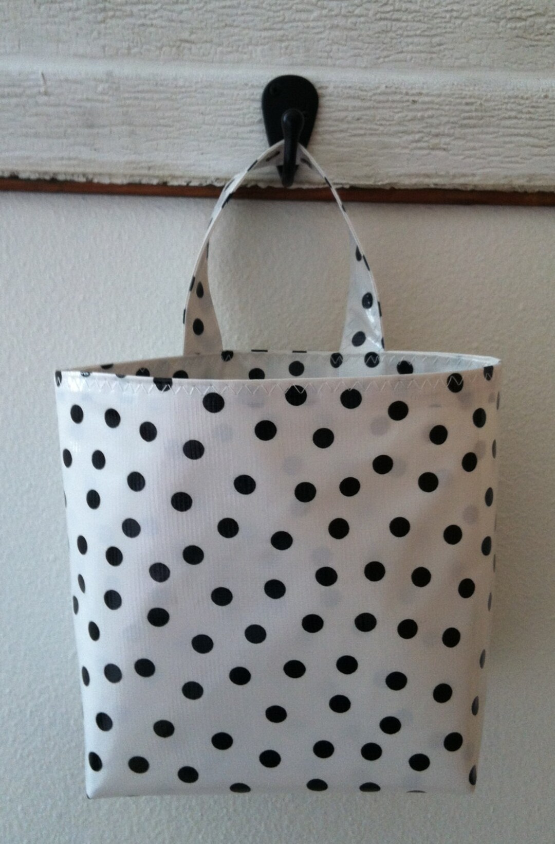 Beth's Black Polka Dot Oilcloth Car Trash Bag Receptacle Storage ...