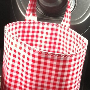 Beth's Gingham Oilcloth Car Trash Bag Hanging Receptacle Basket ...