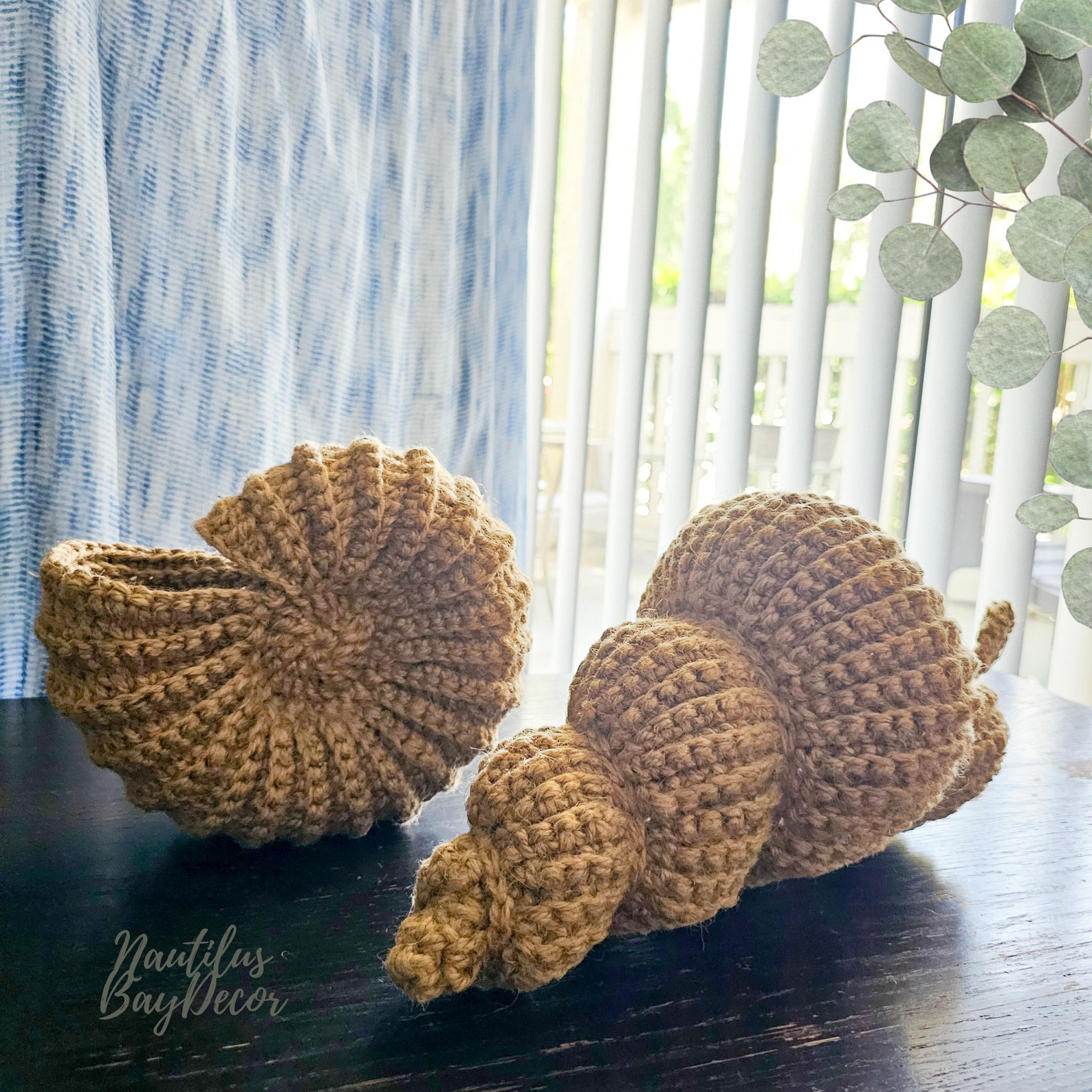 Handcrafted Crochet Twisted Seashell in Beige Jute Twine Coastal Home ...