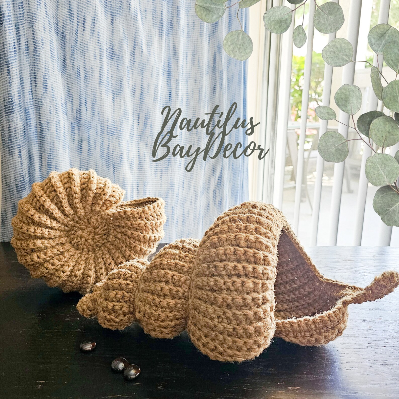 Handcrafted Crochet Twisted Seashell in Beige Jute Twine Coastal Home ...