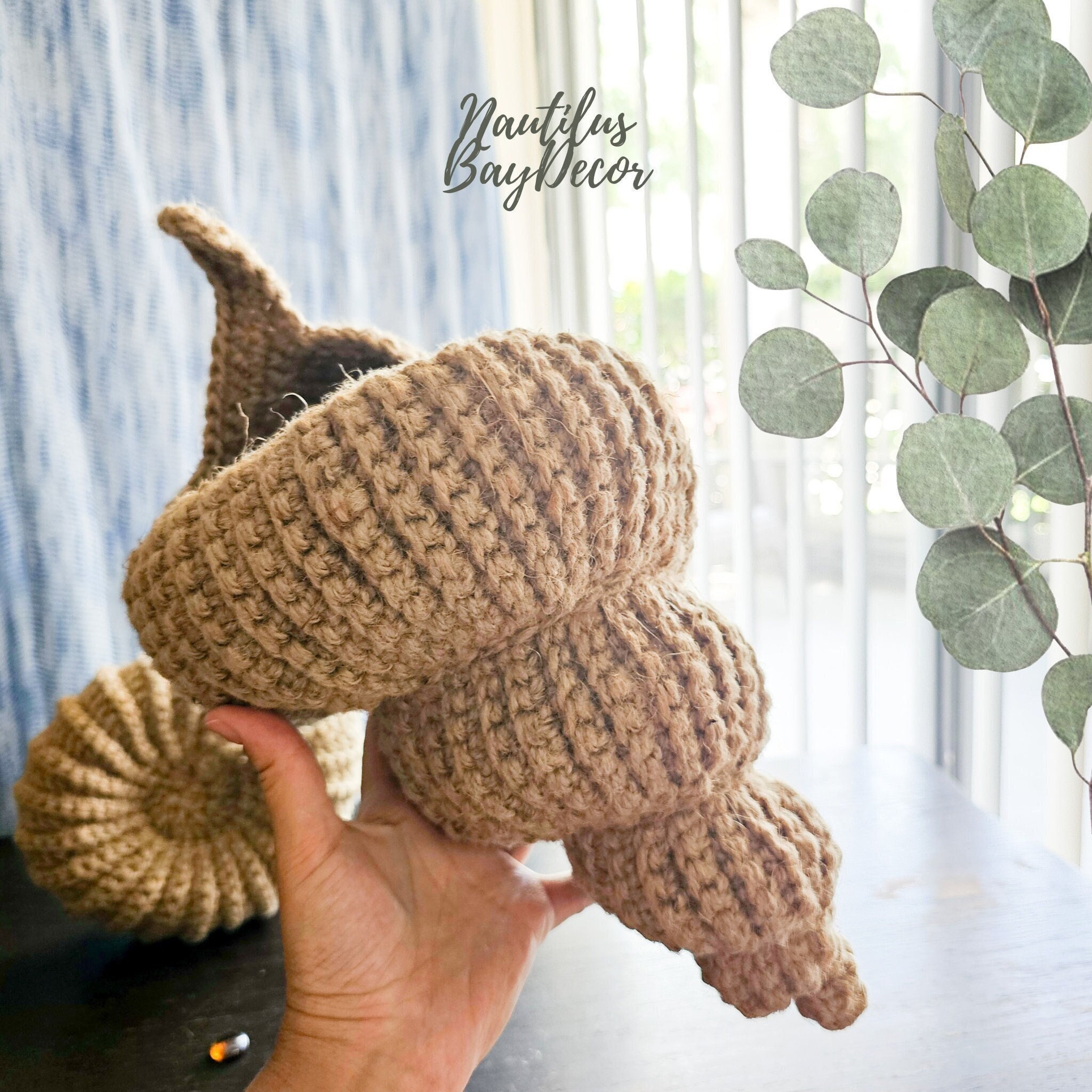 Handcrafted Crochet Twisted Seashell in Beige Jute Twine Coastal Home ...