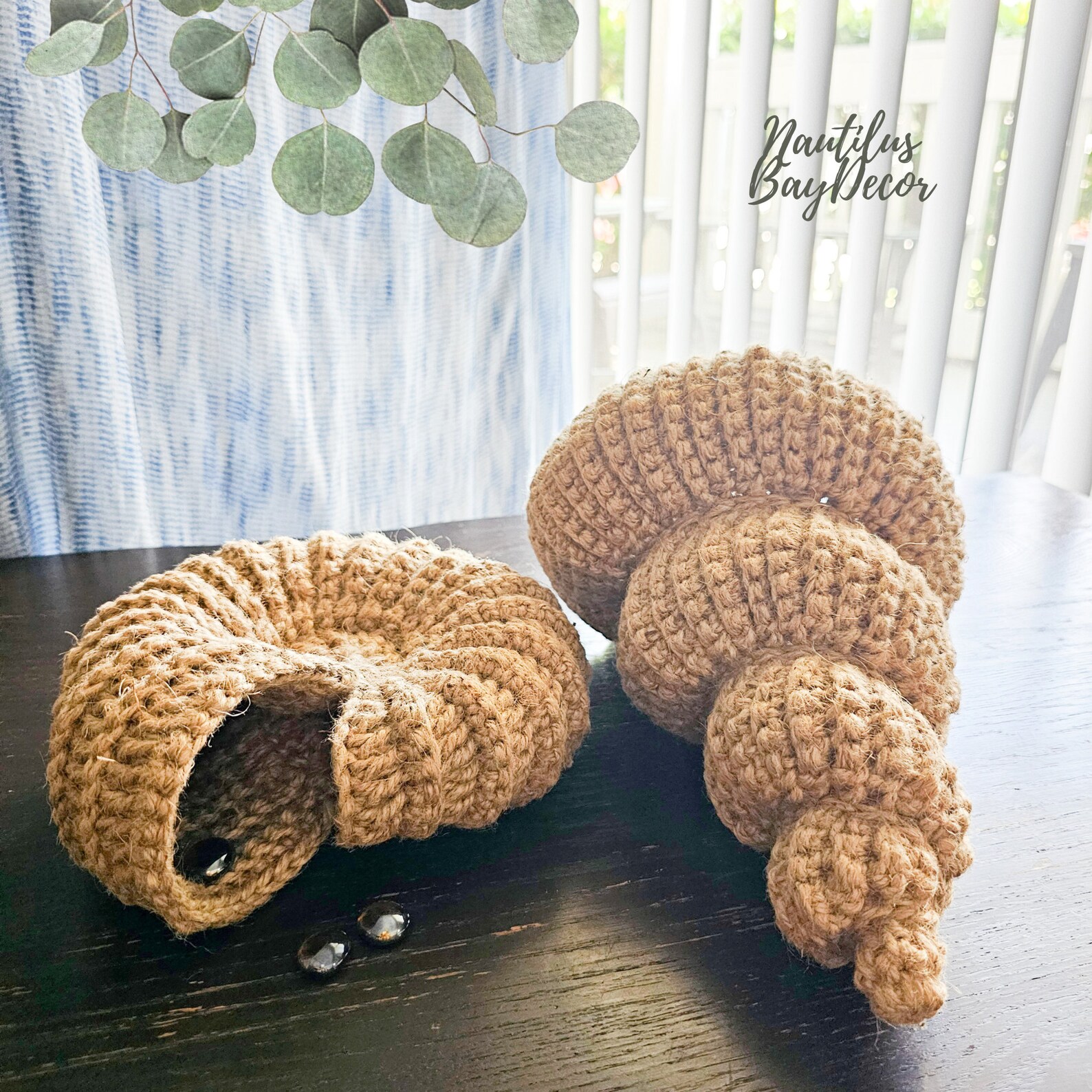 Handcrafted Crochet Twisted Seashell in Beige Jute Twine Coastal Home ...