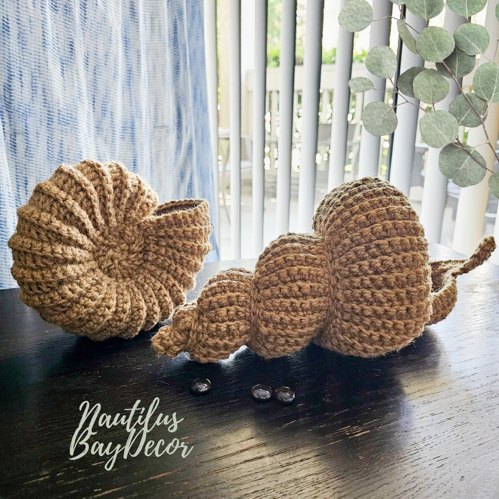 Handcrafted Crochet Twisted Seashell in Beige Jute Twine Coastal Home ...