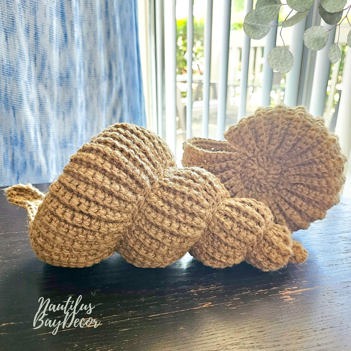 Handcrafted Crochet Twisted Seashell in Beige Jute Twine Coastal Home ...