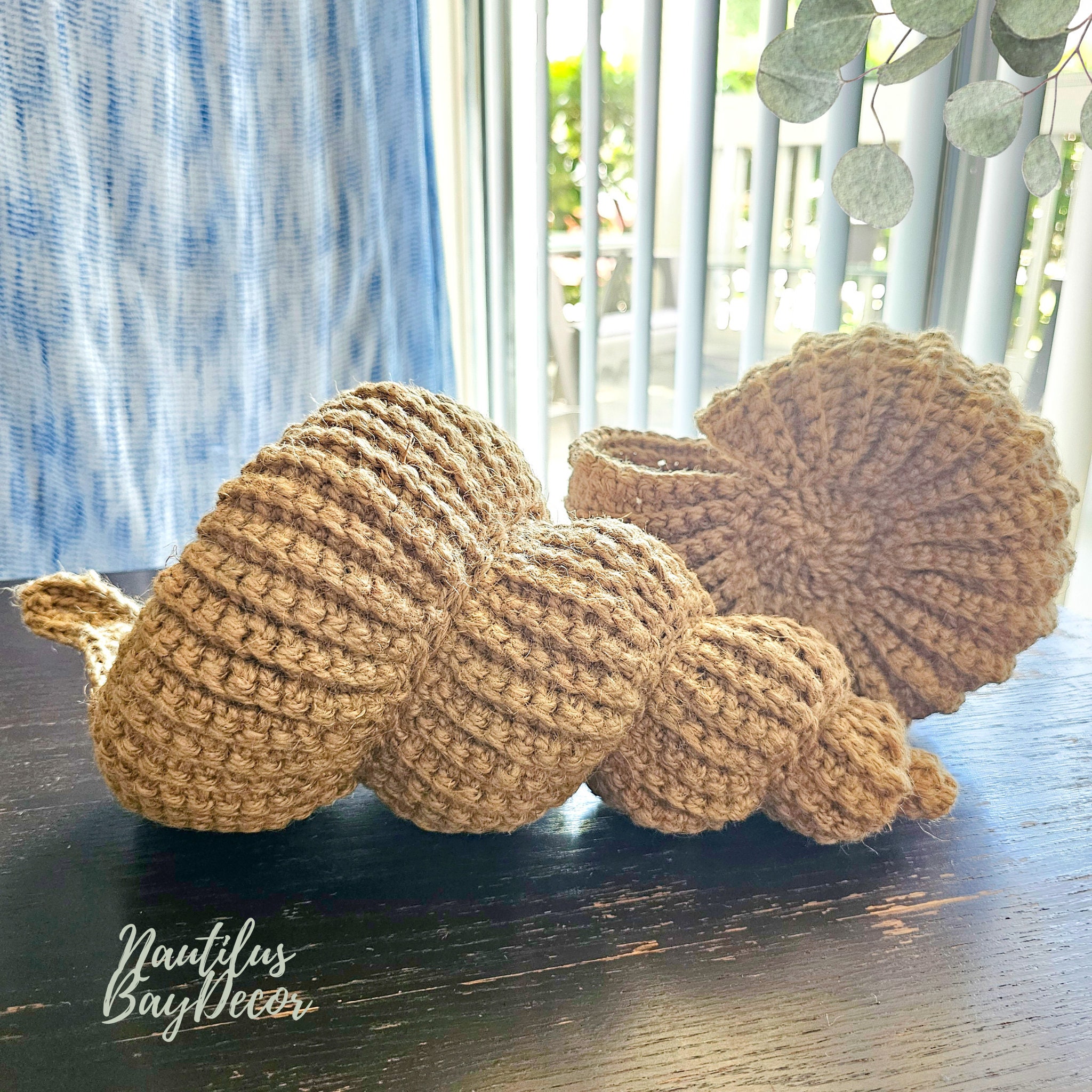 Handcrafted Crochet Twisted Seashell in Beige Jute Twine Coastal Home ...