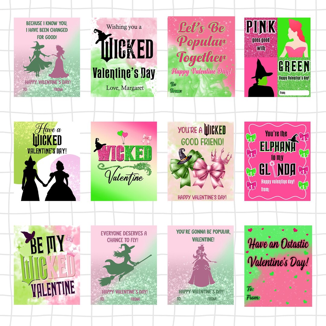 Wicked Inspired Classroom Valentine Cards for Kids, Mega Bundle ...