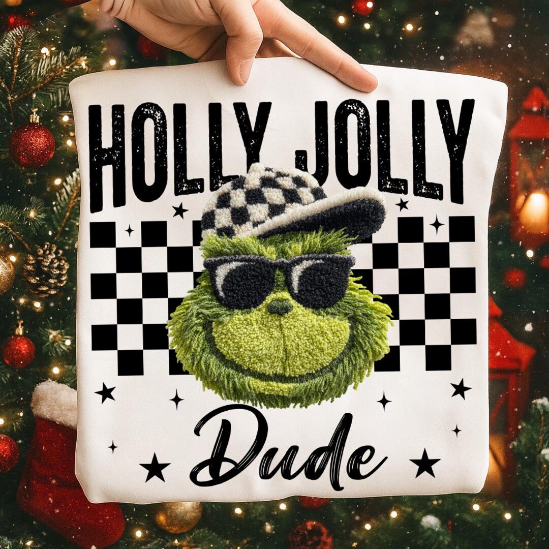 Embroidered Holly Jolly Dude Png, Checker Hat Green Guy Png, Boys ...