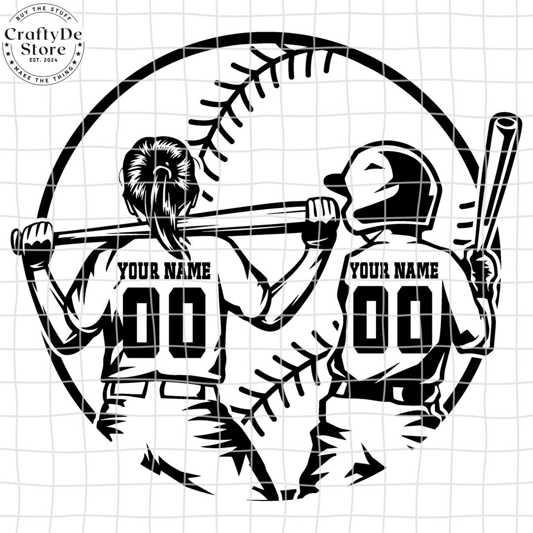 Personalized Boy/girl Baseball Player, Two Baseball Players PNG SVG ...