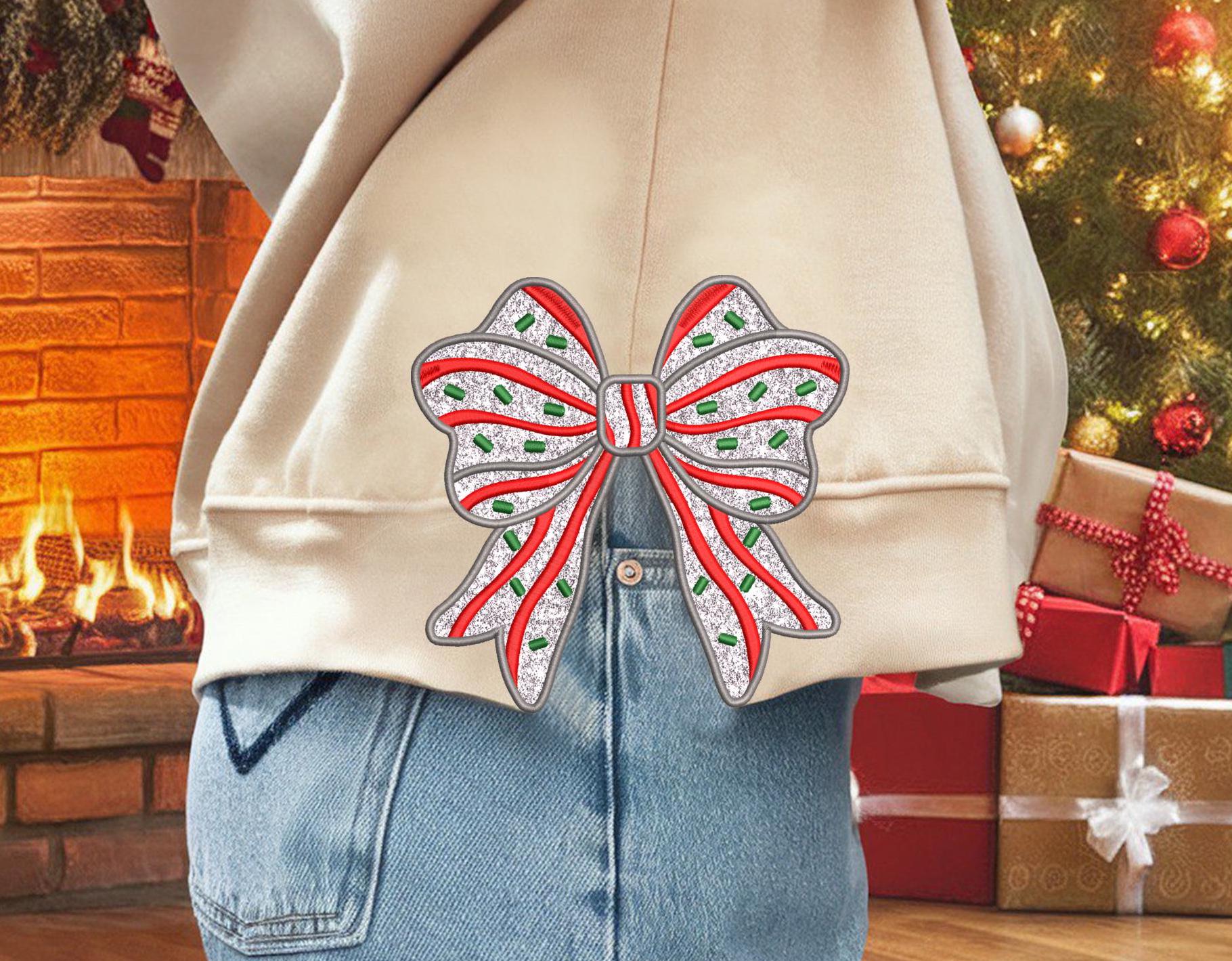 Side Bow Sweatshirt Embroidery Design, Glitter Bow Christmas Embroidery ...
